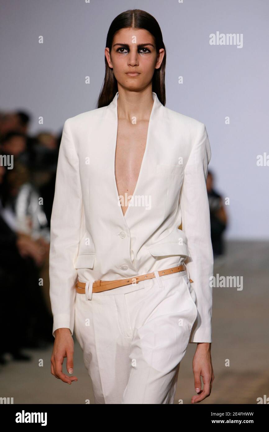 A model displays a creation by Belgian designer Kris Van Assche for his ...
