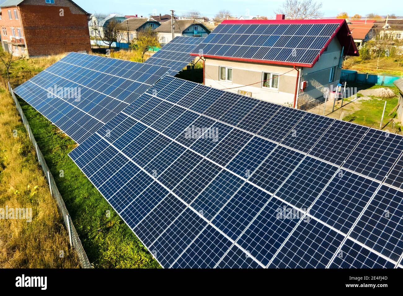 Private house with ground located solar photovoltaic panels for ...