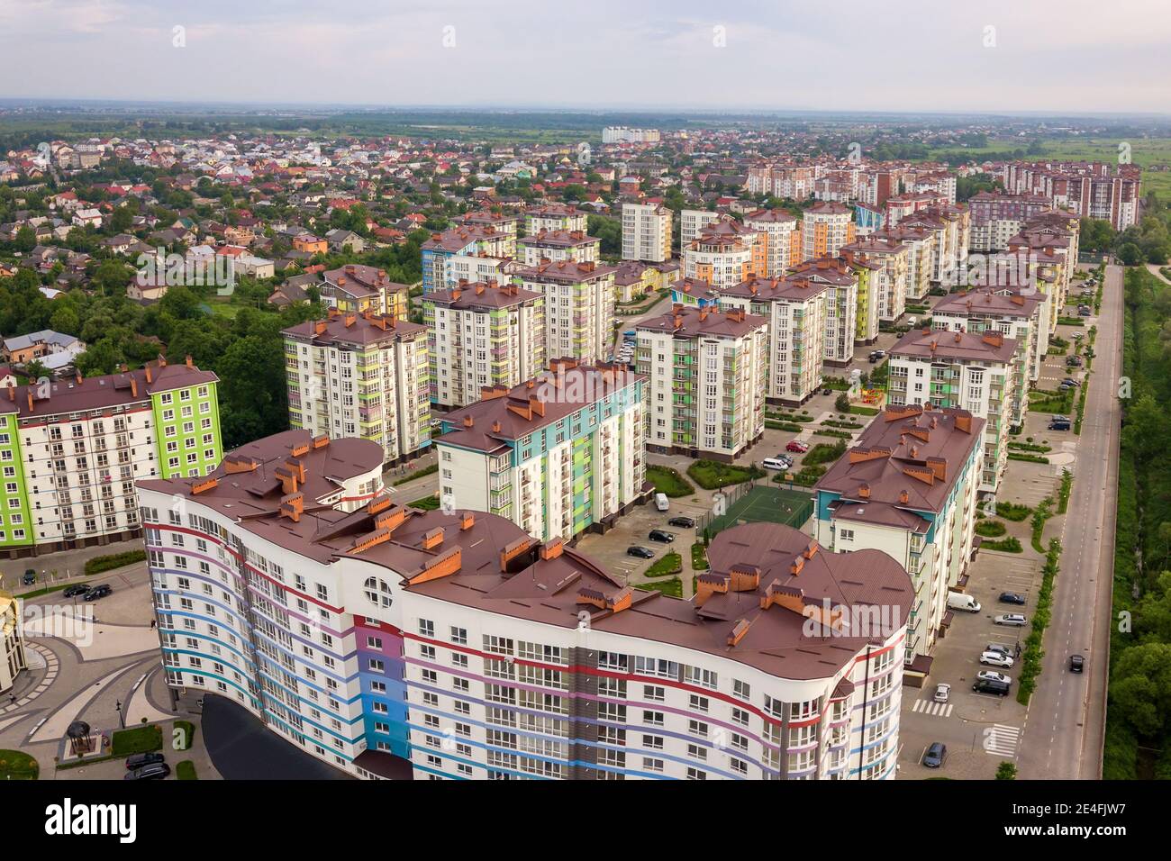 Aerial view of city residential area with high apartment buildings ...