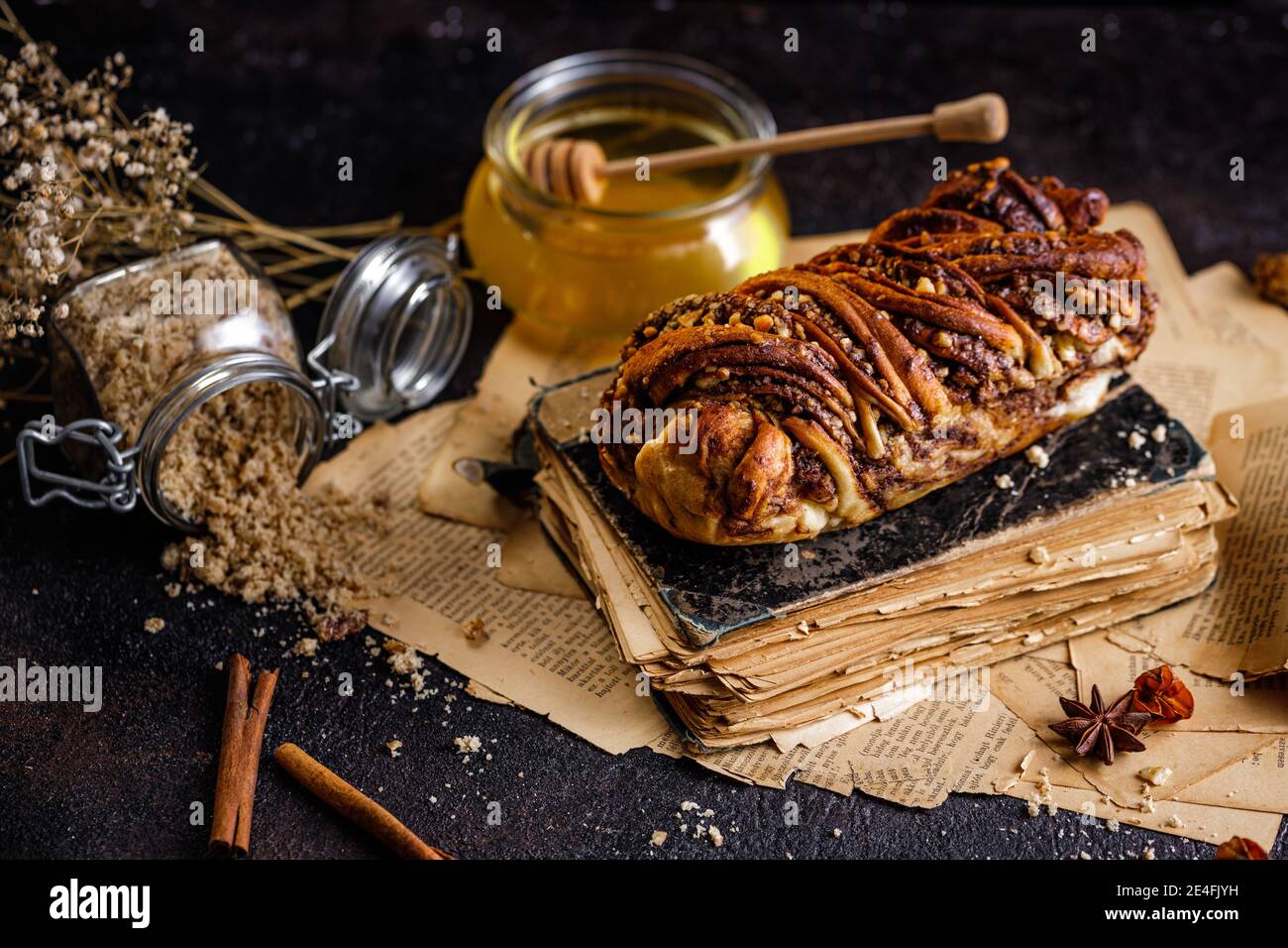 Swirl brioche or traditional Polish babka cake with walnut, apple and ...