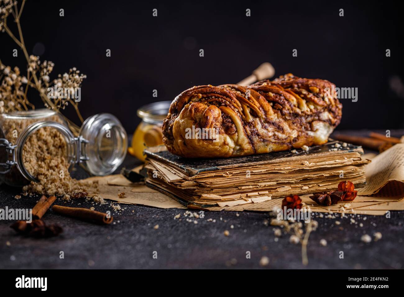 Swirl brioche or traditional Polish babka cake with walnut, apple and ...
