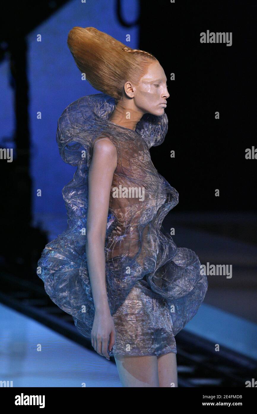 A model displays a creation by Alexander McQueen for his Spring-Summer ...