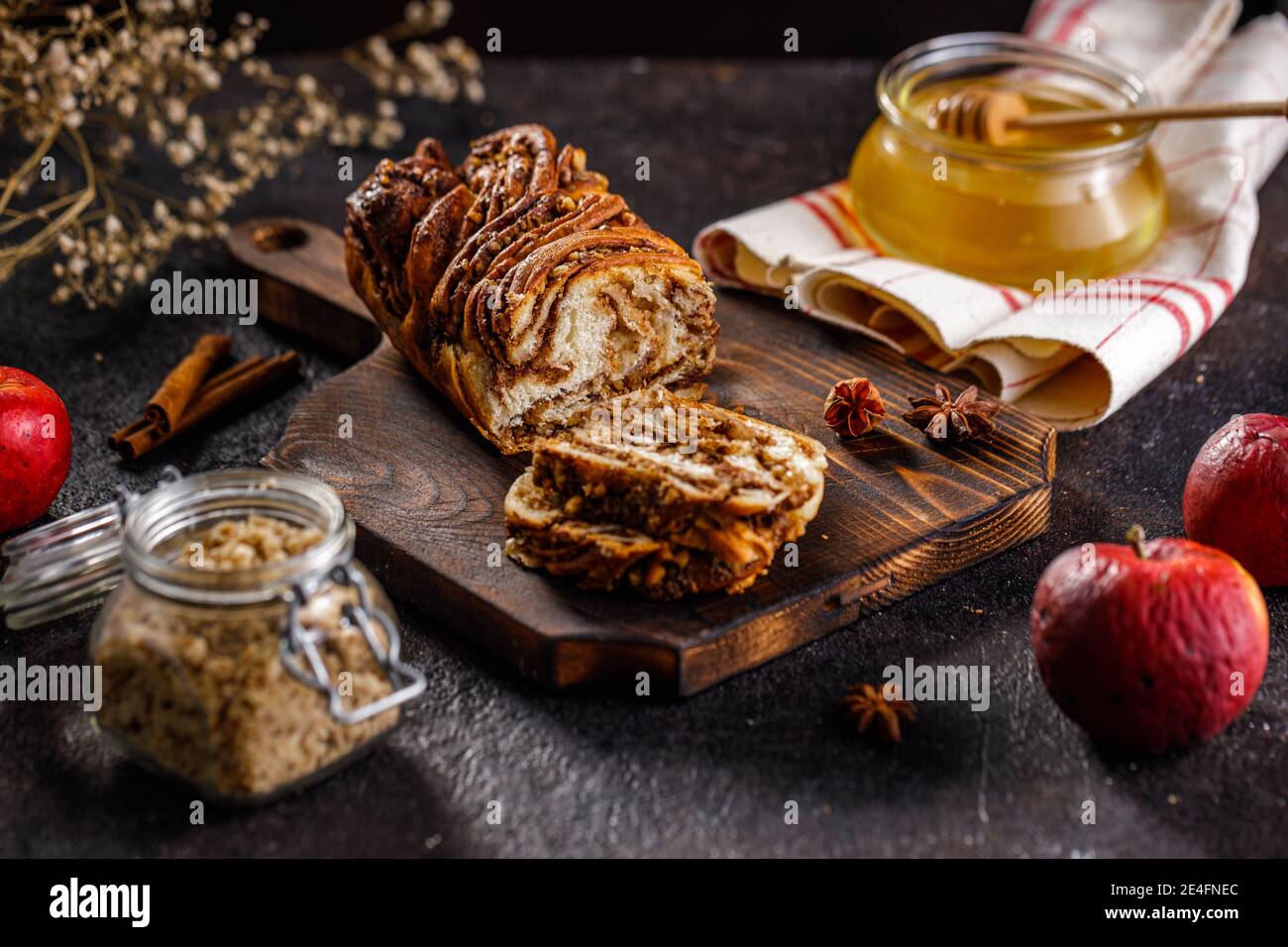 Swirl brioche or traditional Polish babka cake with walnut, apple and ...