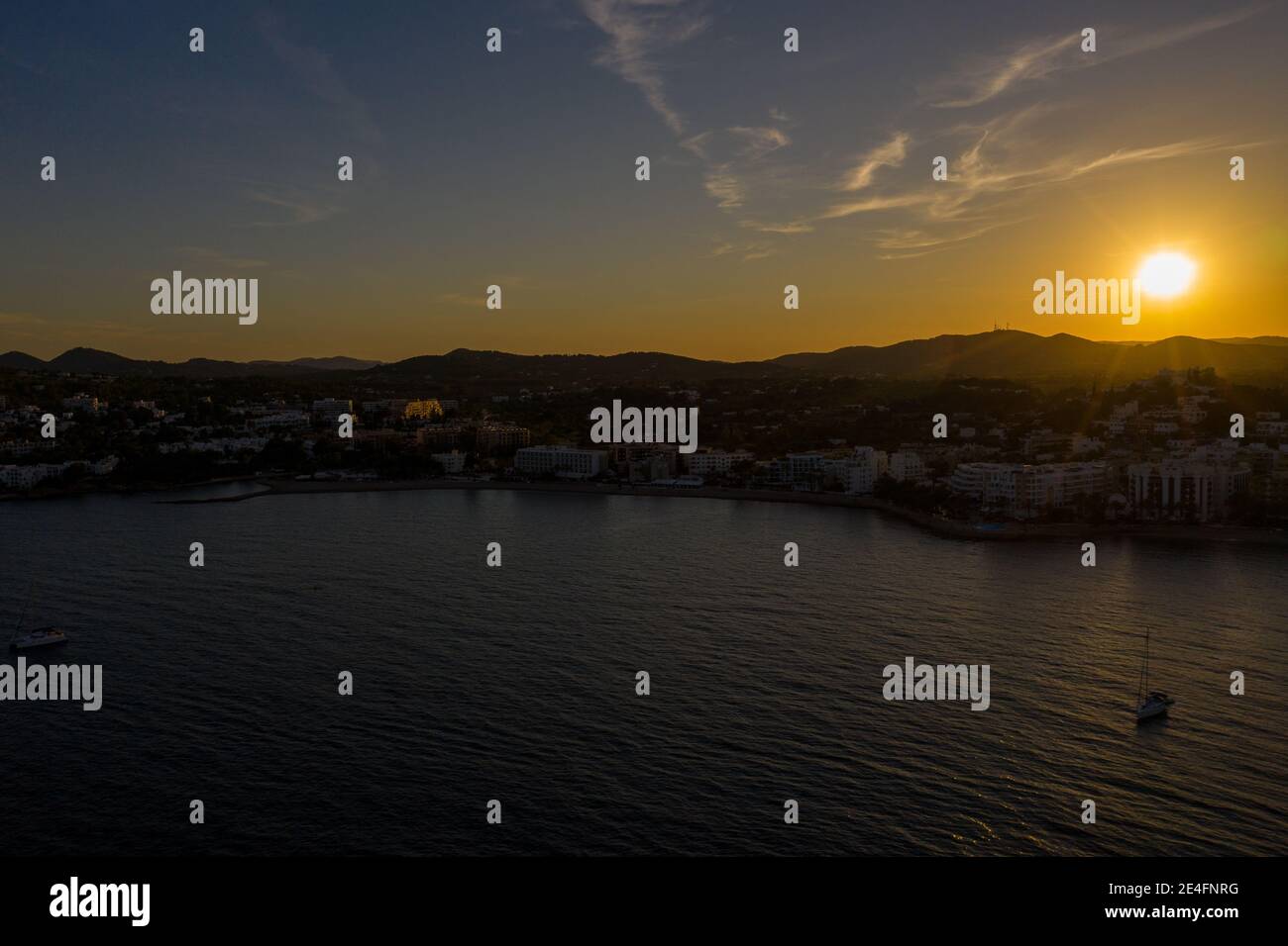 Aerial photo of the beautiful town of Ibiza in Spain showing the town ...