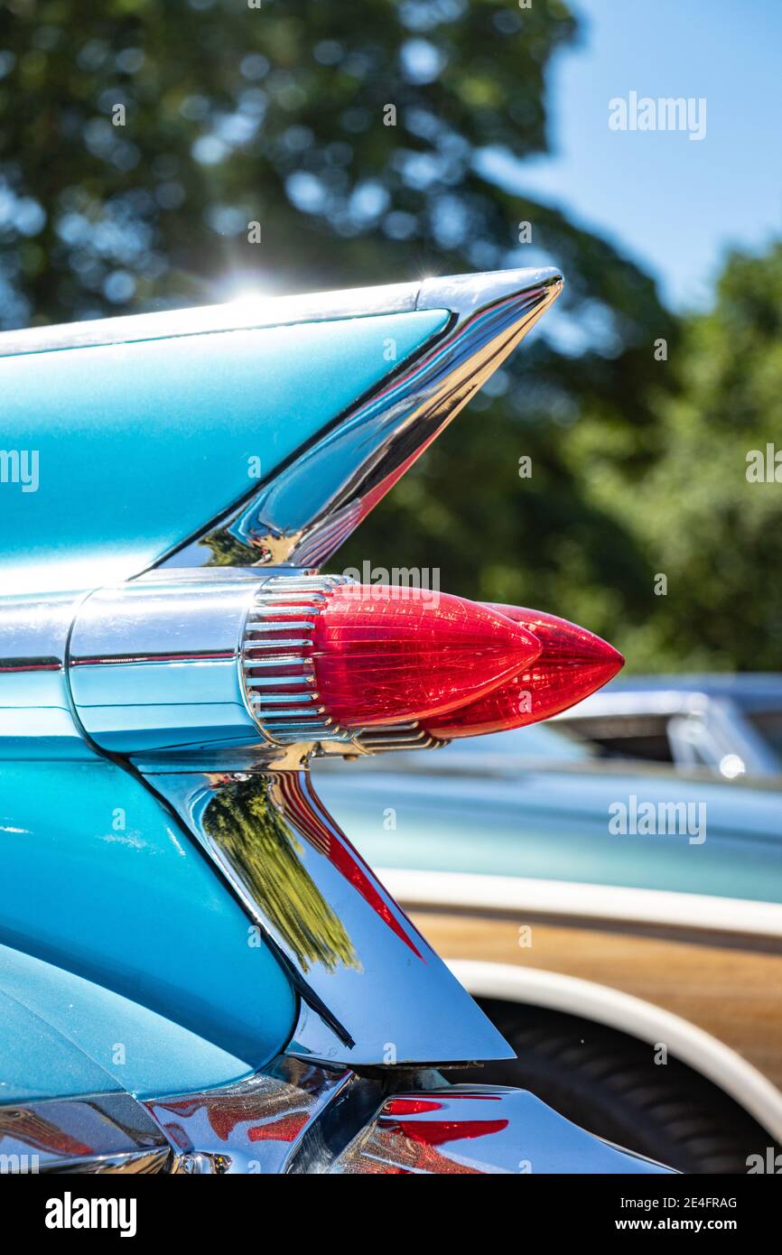 rear light bullet lights on fins of American vintage Cadillac coupe de ...