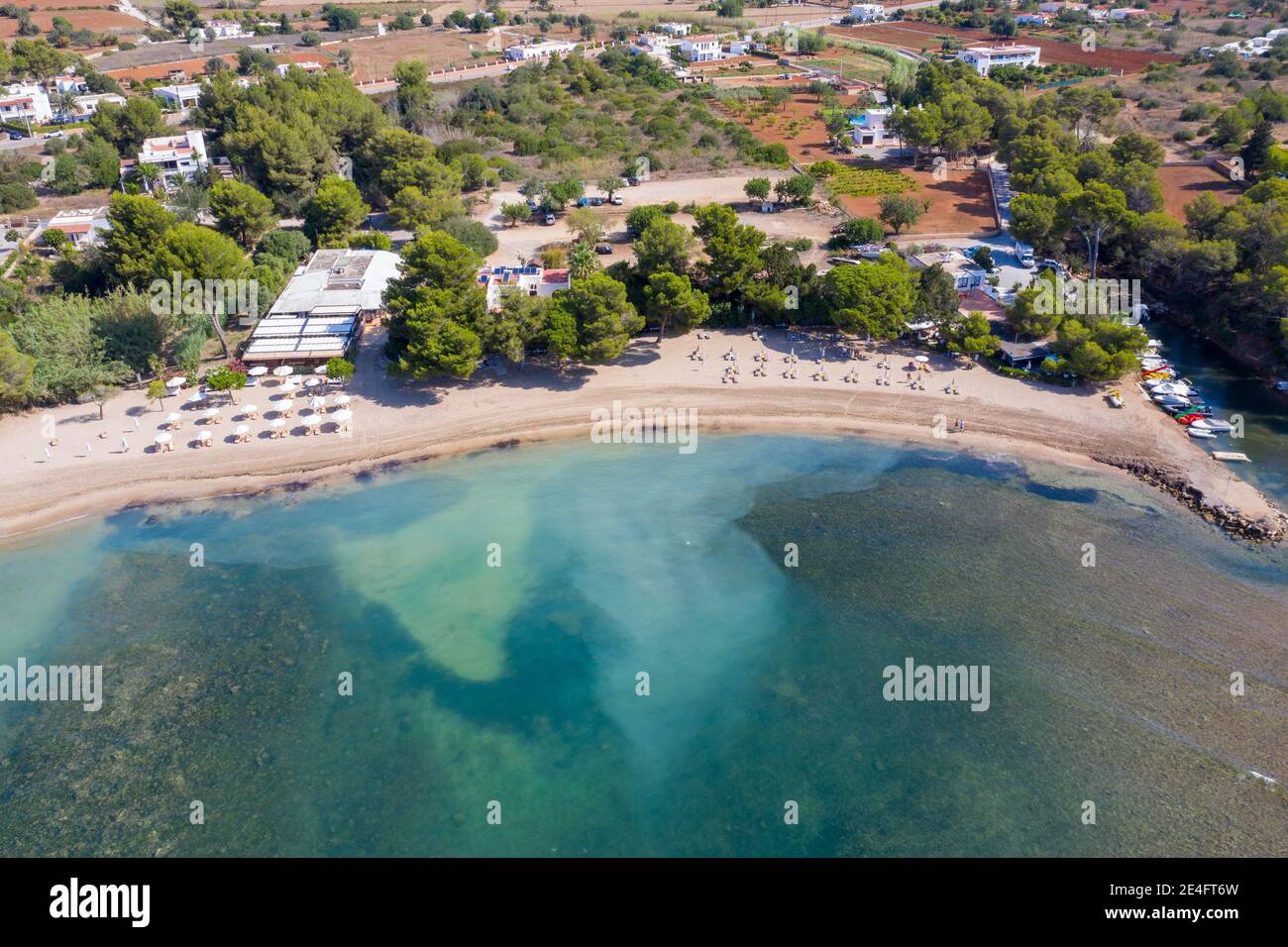 Aerial drone photo of the beautiful island of Ibiza in Spain showing ...