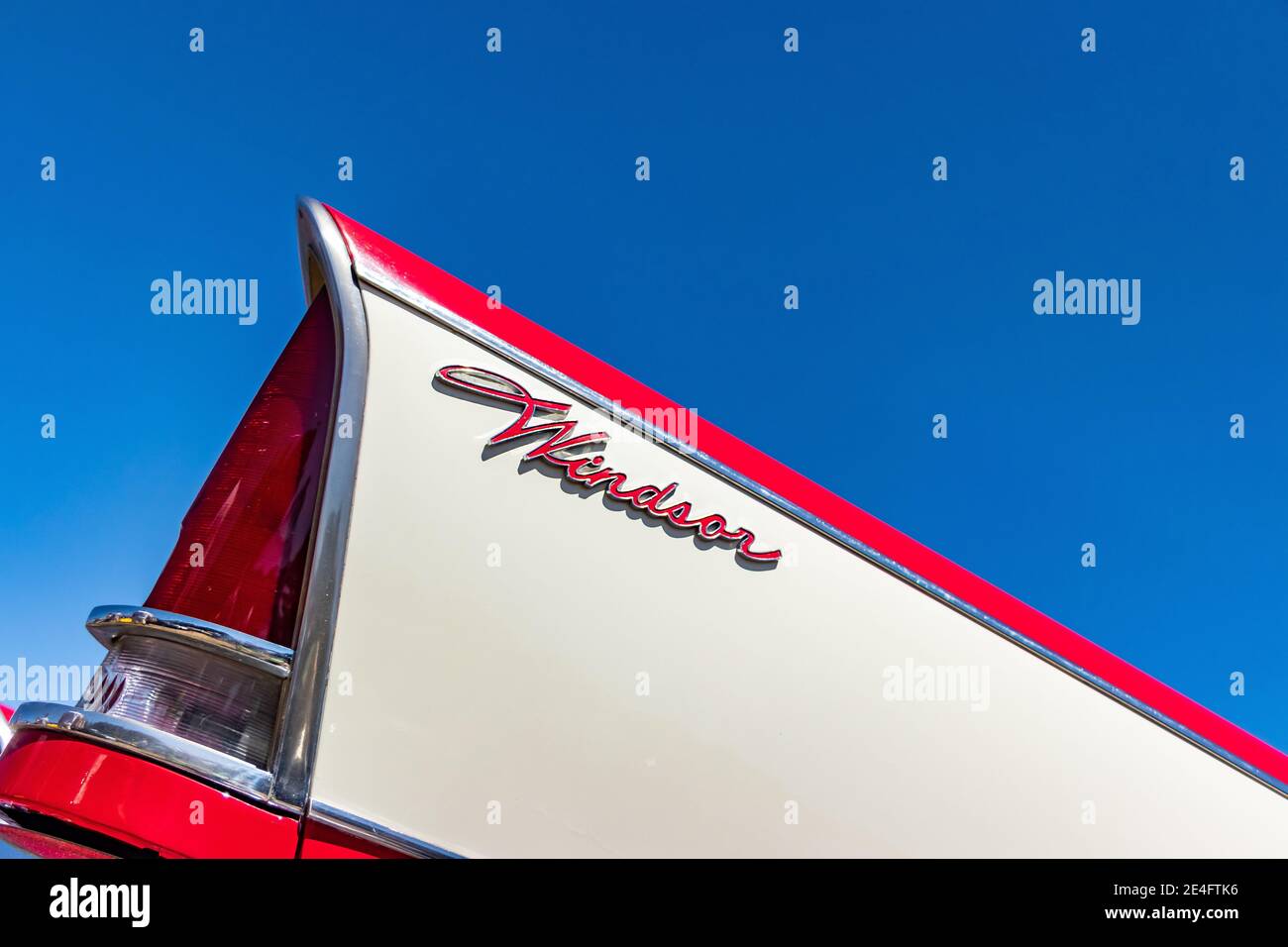 detail of rear fin of Windsor car at Stars & Stripes classic American ...