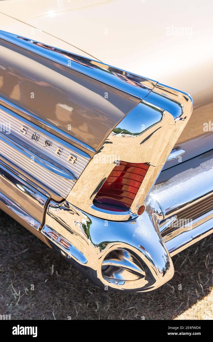 rear wing and lights of 1958 Buick riviera Super at classic car show ...