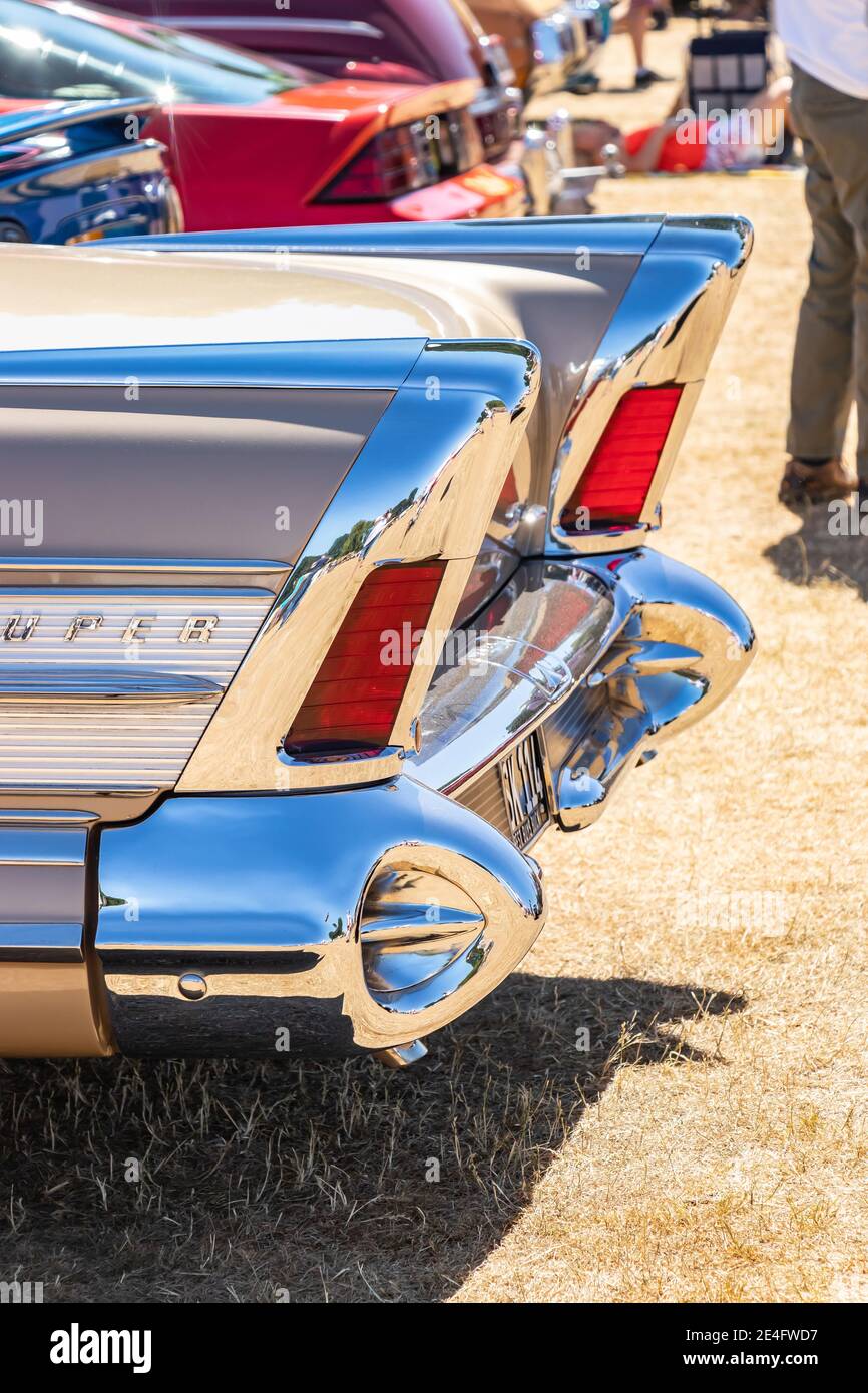 rear wing and lights of 1958 Buick riviera Super at classic car show ...