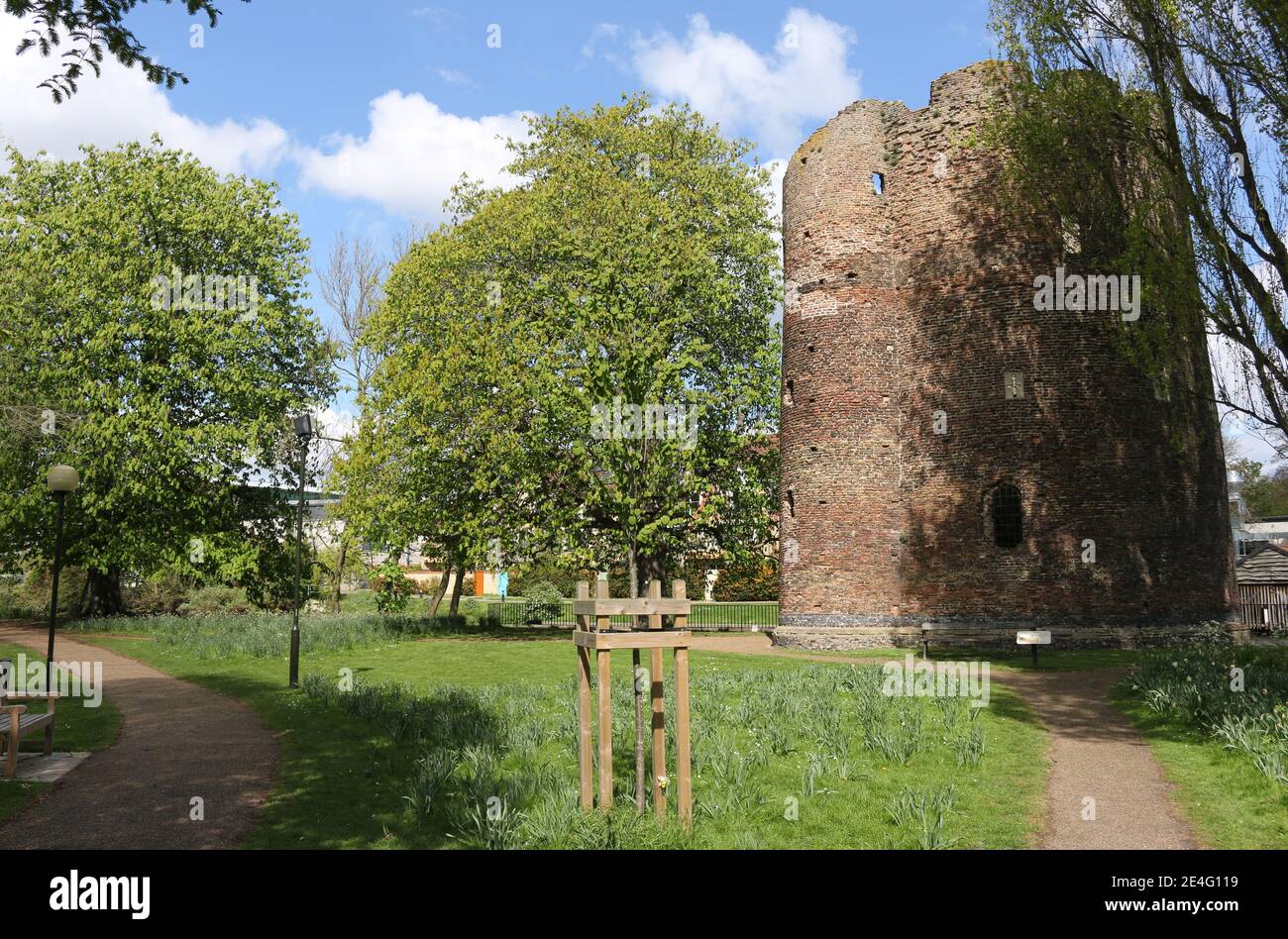 Norwich cow tower artillery blockhouse in a public park with trees ...