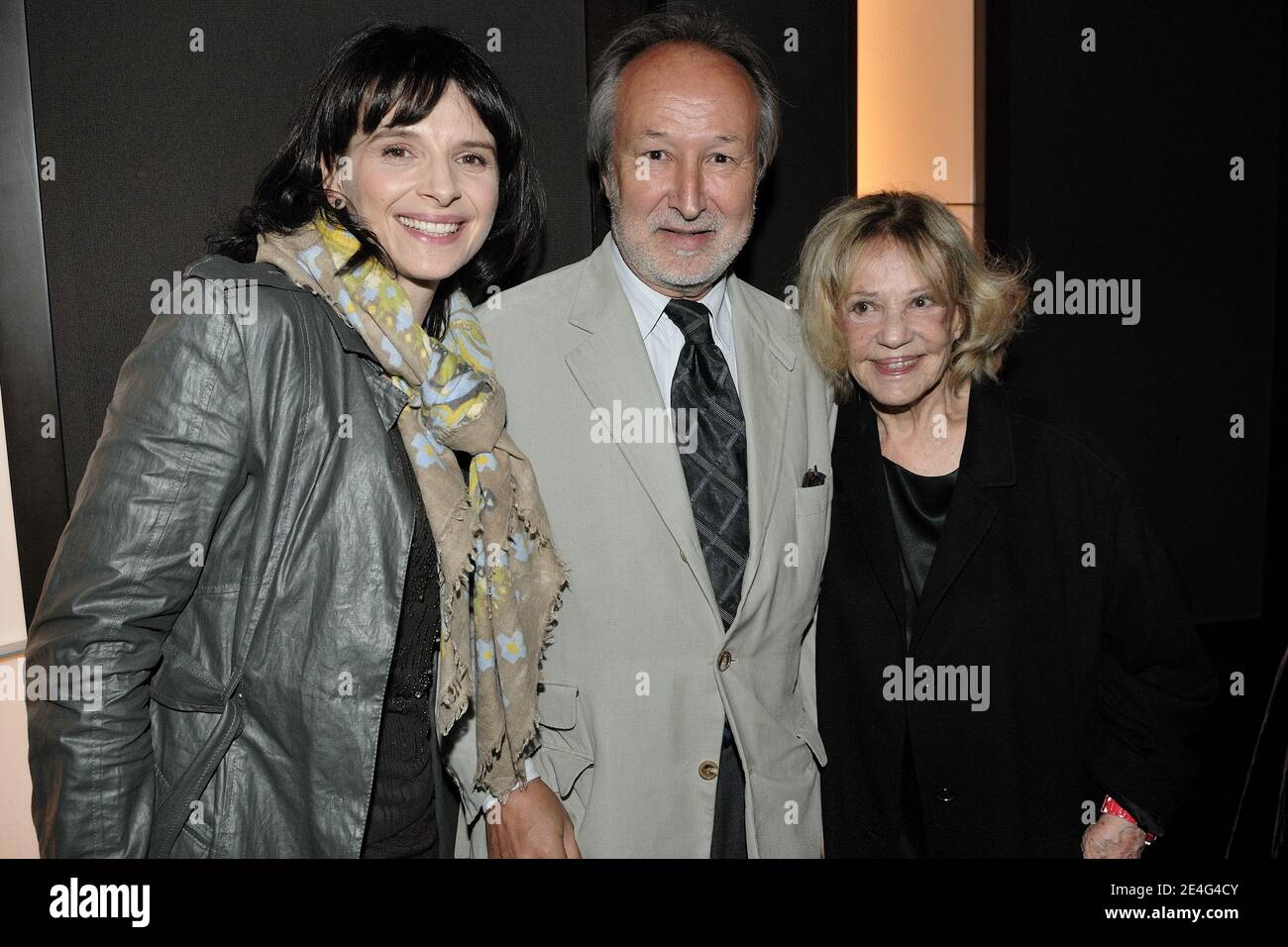 Juliette Binoche, Jerome Clement (CEO of ARTE) and Jeanne Moreau pose ...