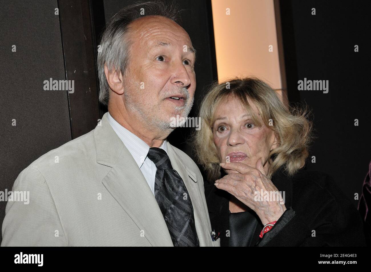 Jerome Clement (CEO of ARTE) and Jeanne Moreau prior to the screening ...