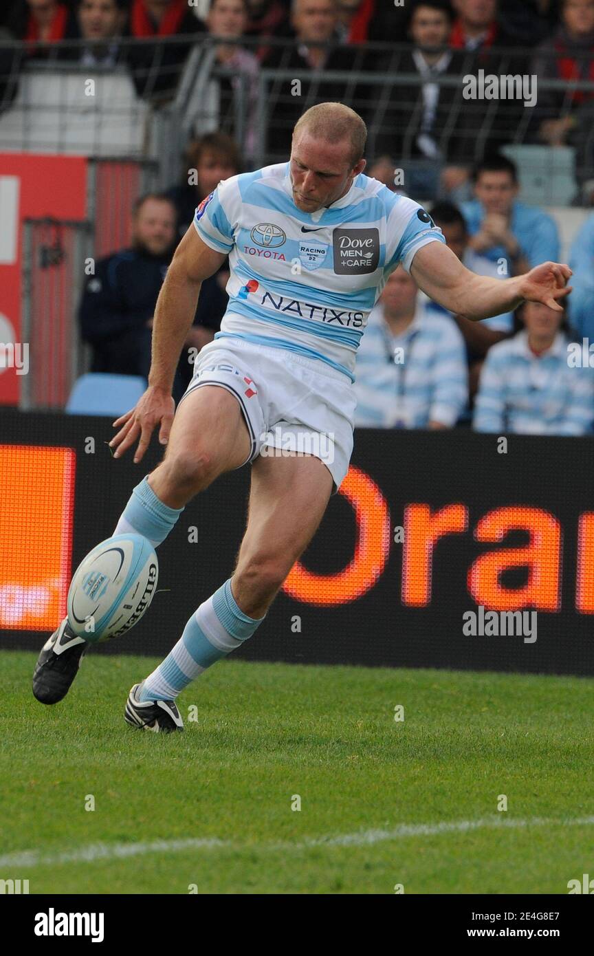 Racing Metro's Dan Scarbrough tkes a kick during the French Top 14 ...