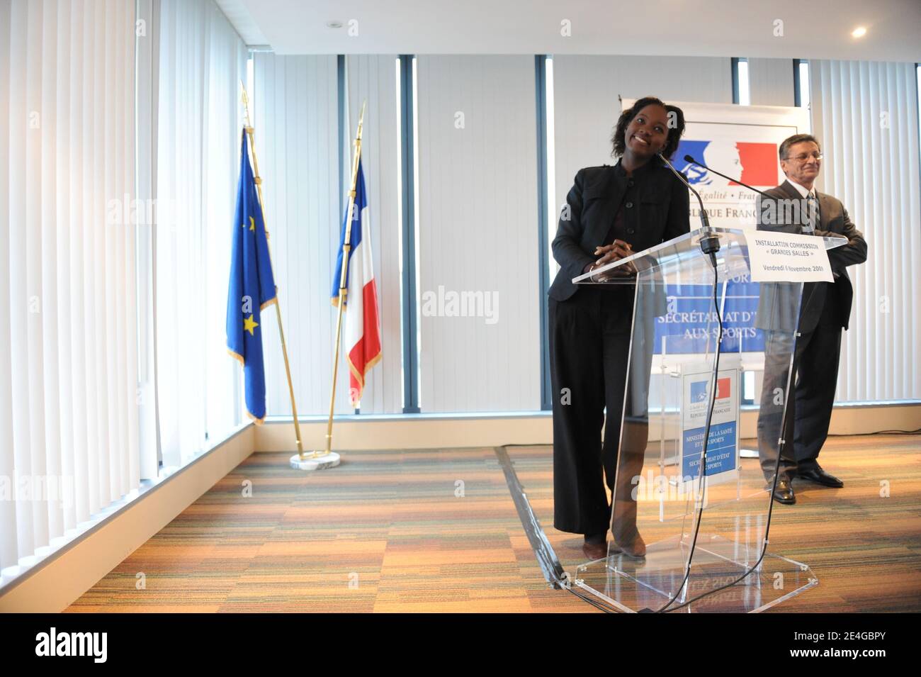 Rama Yade, secretaire d'Etat chargee des Sports, fait un discours lors ...