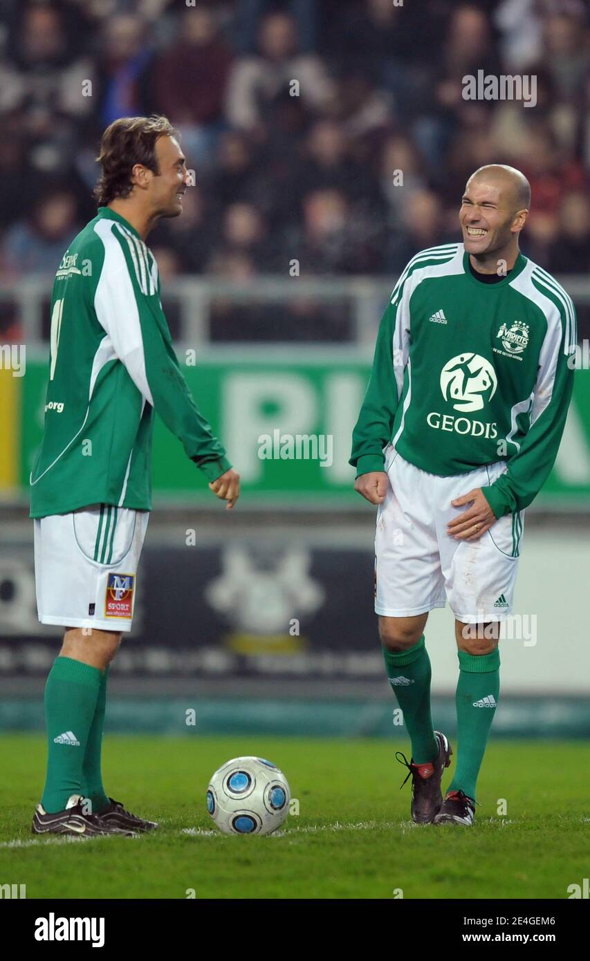 Zinedine Zidane and Christophe Dugarry attend friendly match Varietes ...