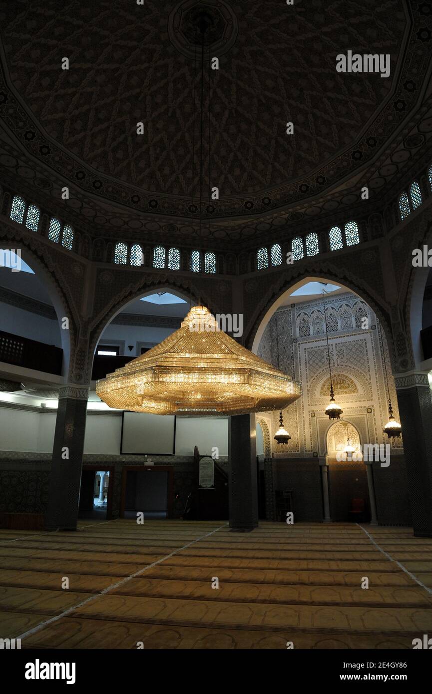 View of prayer room at the Geneva mosque in the neighbourhood of Le ...
