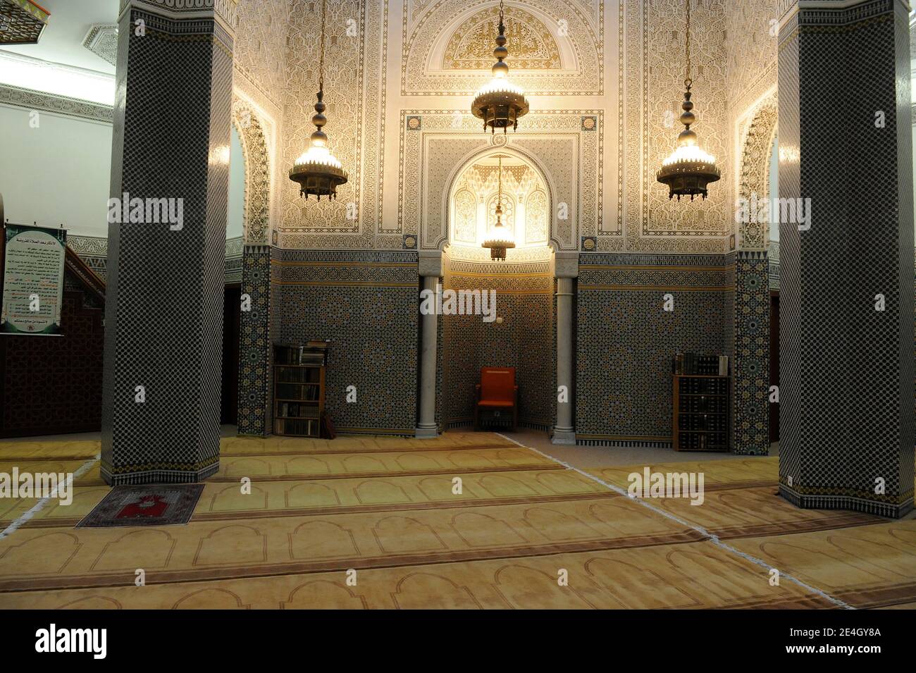 View of prayer room at the Geneva mosque in the neighbourhood of Le ...