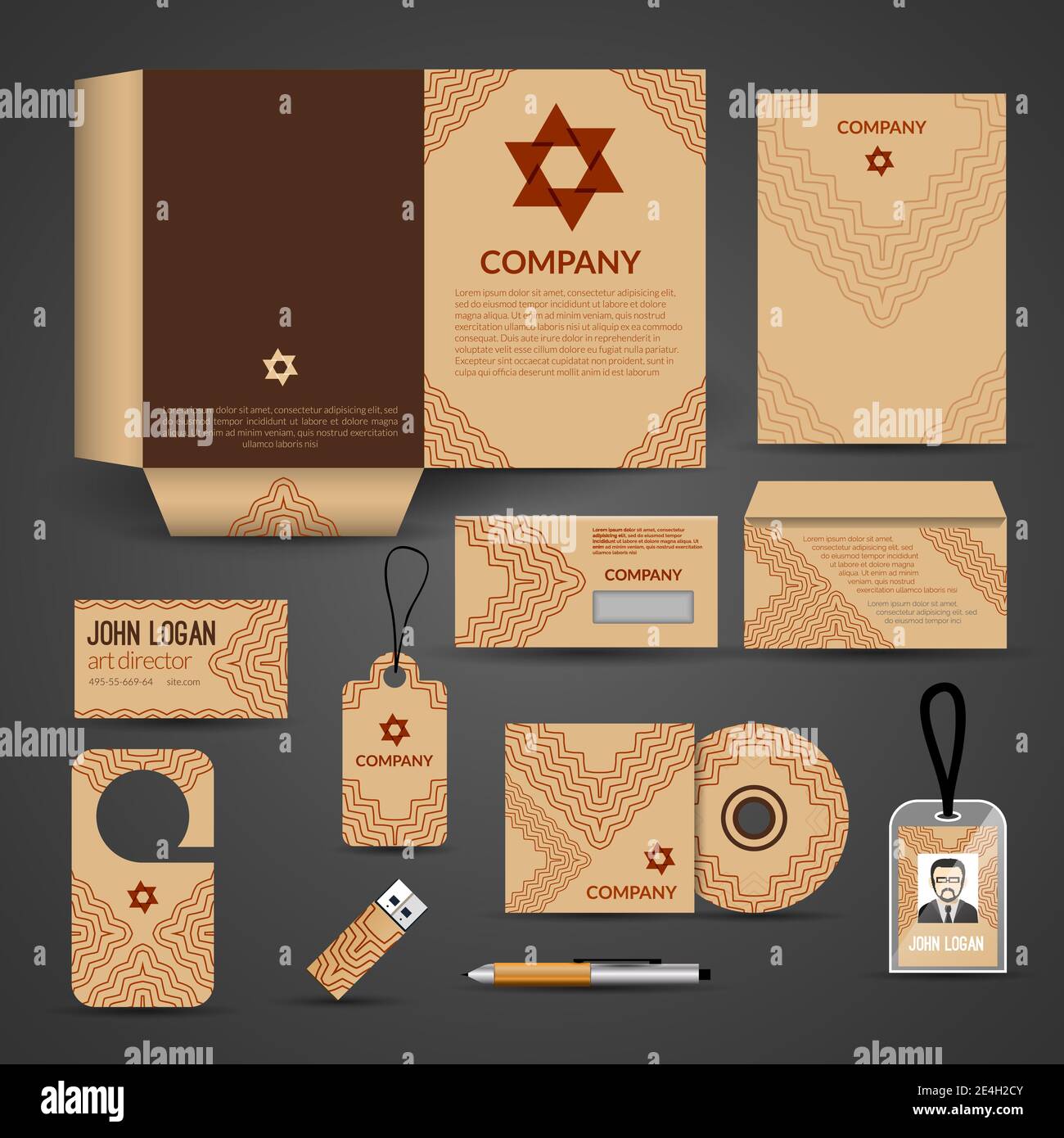 Brown paper business stationery layout template corporate design set ...