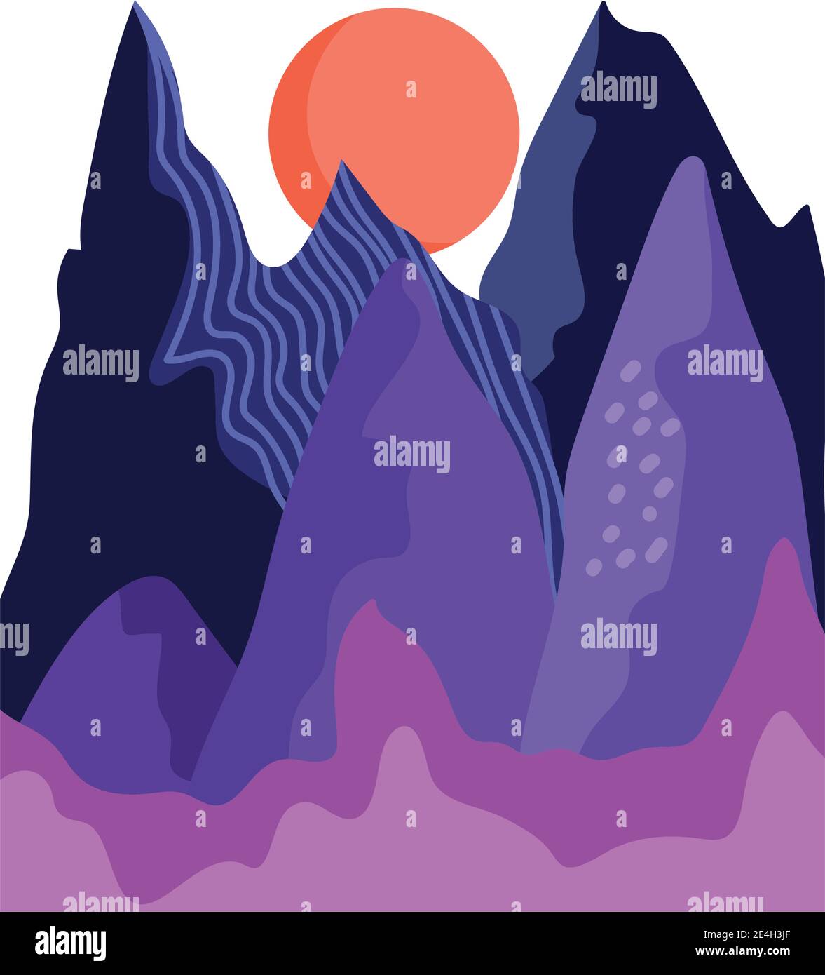 abstract landscape color shaped mountains and sun vector illustration ...