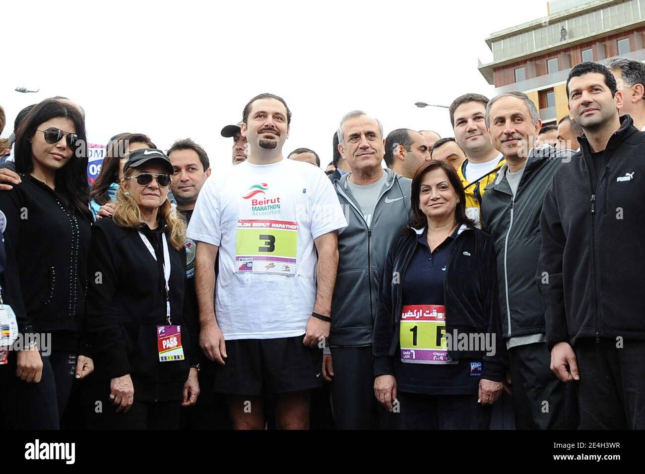 Lebanese president Michel Sleiman (5th from R) and new Prime Minister ...