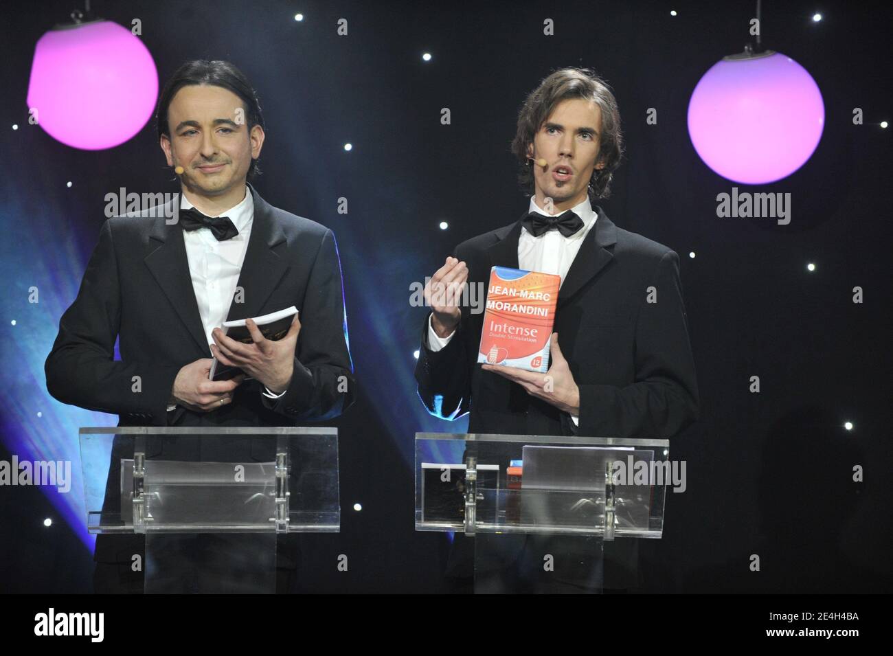 EXCLUSIVE. Presenters Arnaud Demanche, Stephane Rose and Frederic Royer ...