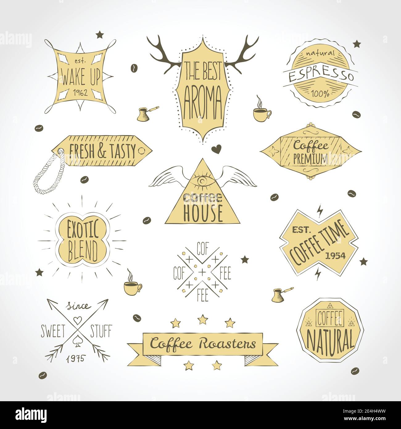 Retro premium quality best natural coffee labels set isolated vector ...