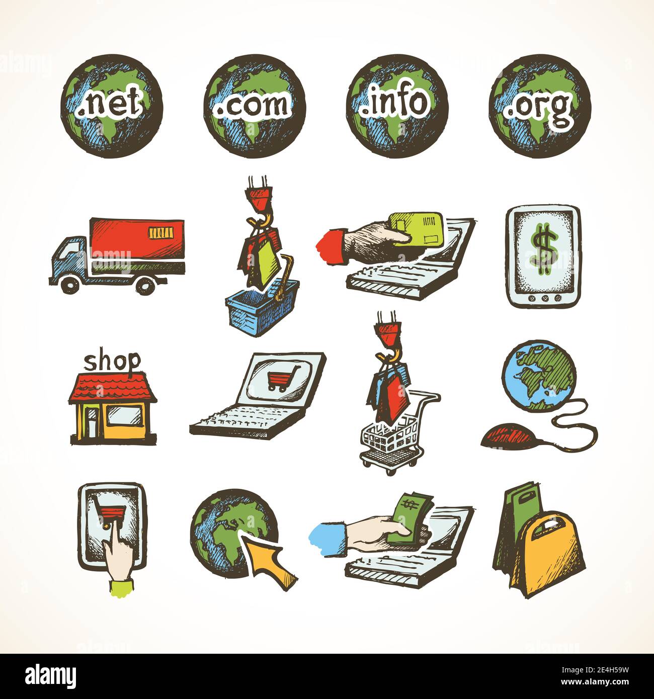 Business internet online shopping icons set of ecommerce retail domains ...