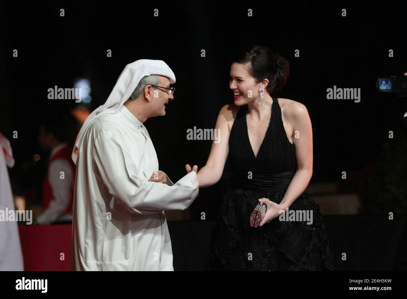 DIFF Chairman Abdul Hamid Juma (L) and U.S. actress Mandy Moore arrive ...