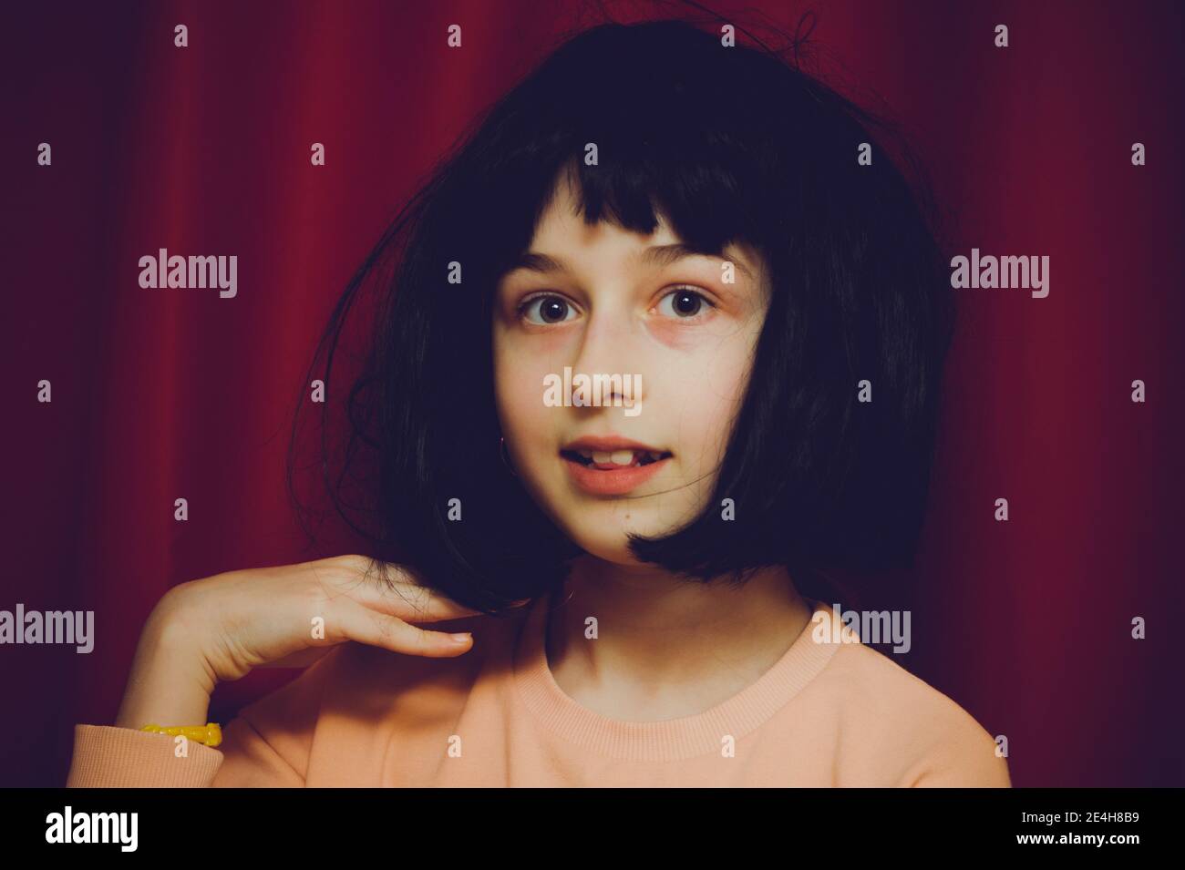 Portrait of 10-year-old girl. Portrait of teen girlindoors Stock Photo ...