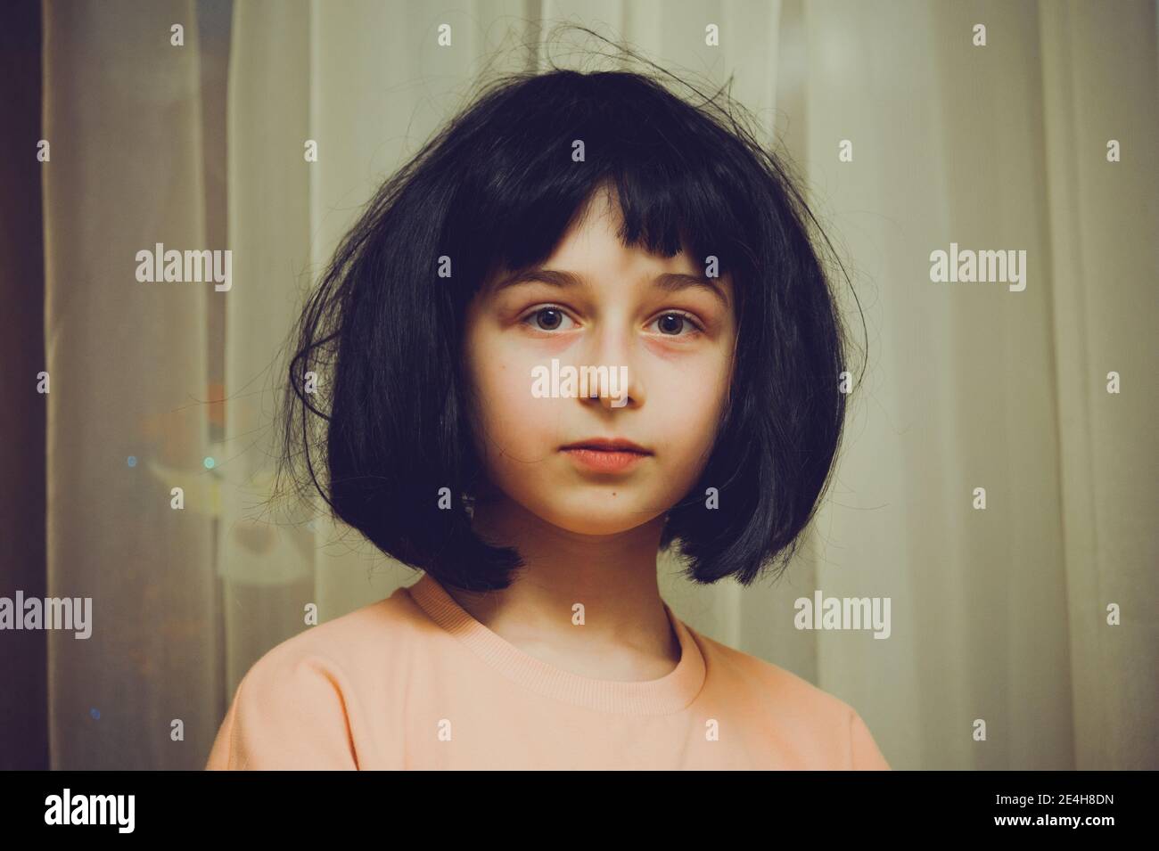 Portrait of 10-year-old girl. Portrait of teen girlindoors Stock Photo ...