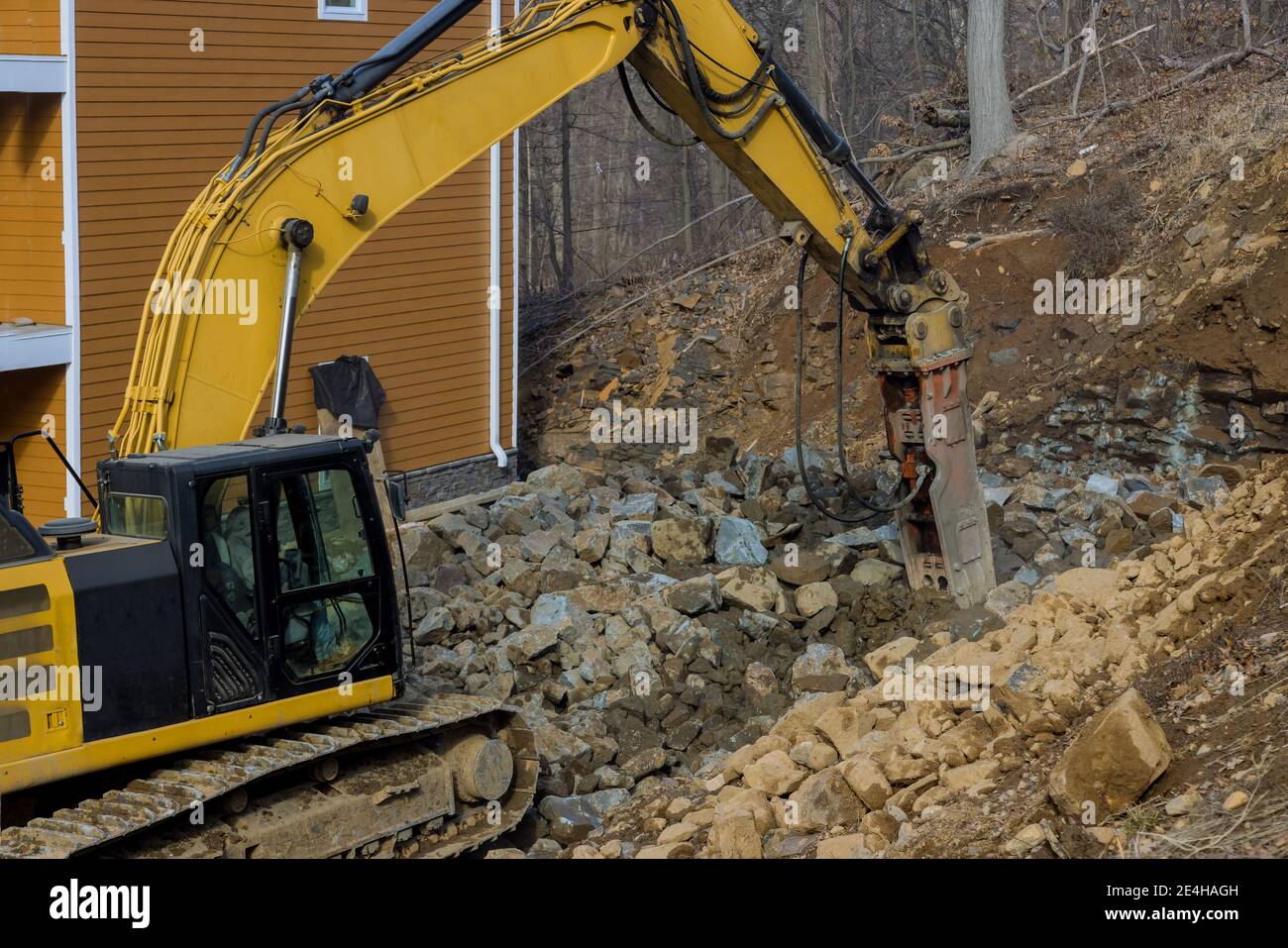 Breaking stone with machine drilling pneumatic hammer for preparing ...