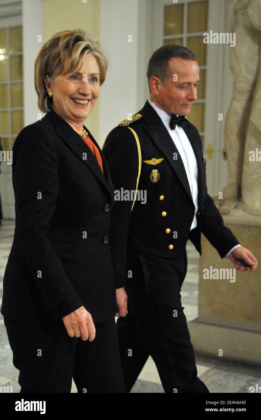 US Secretary of State Hillary Rodham Clinton arrives for a dinner ...