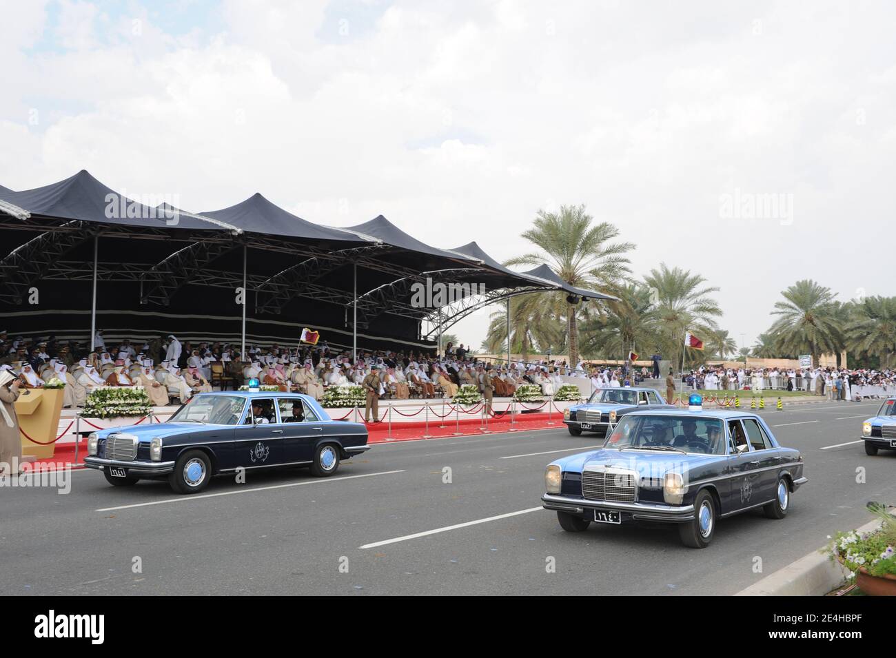 A reproduction of the Emir's motorcade as it used to be in the 70s seen ...