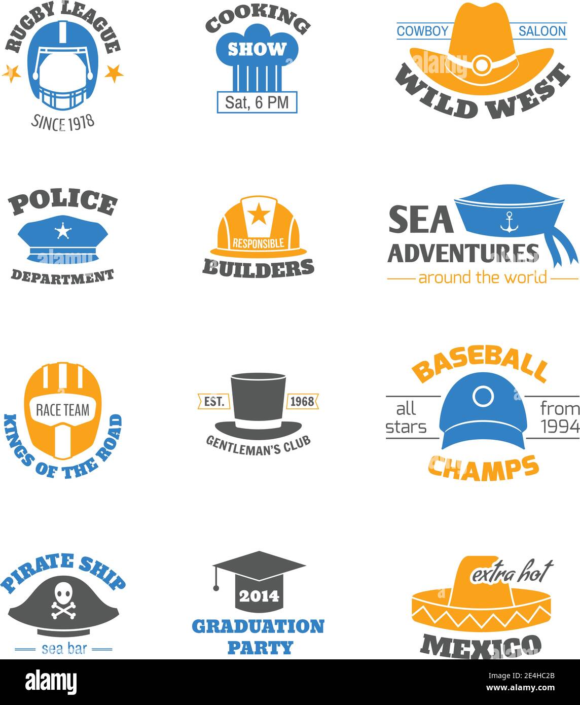 Hats and cap professions stamps set isolated vector illustration Stock ...
