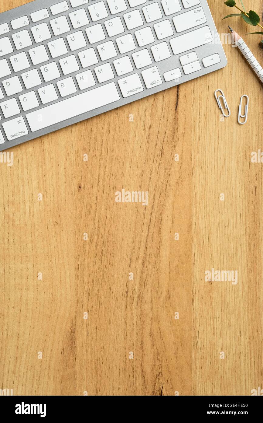 Flat lay, top view modern office desk table with computer keyboard ...