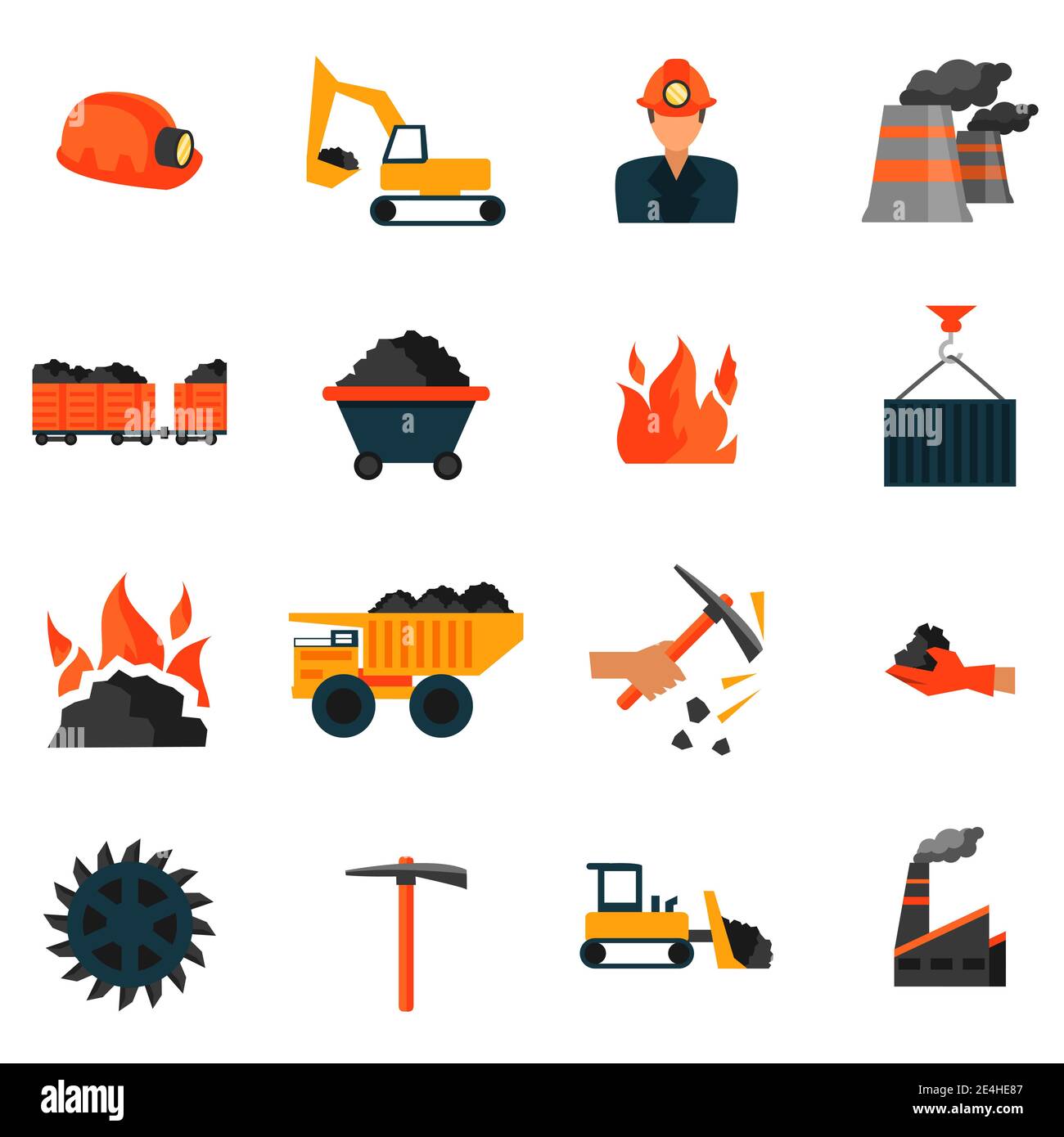 Coal mining factory industry icons set isolated vector illustration ...