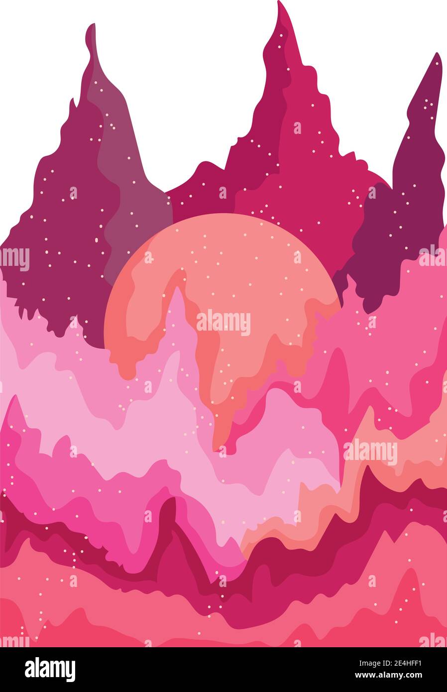 abstract landscape sun pink tones waves panoramic vector illustration ...