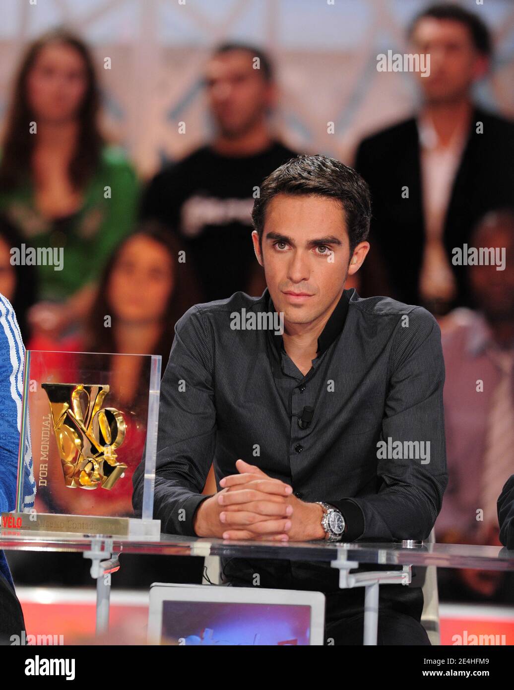 Alberto Contador at the taping of 'Stade 2' on October 25, 2009 in ...