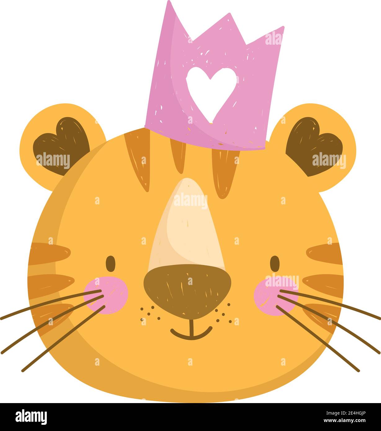 cute tiger head animal with crown cartoon character vector illustration ...