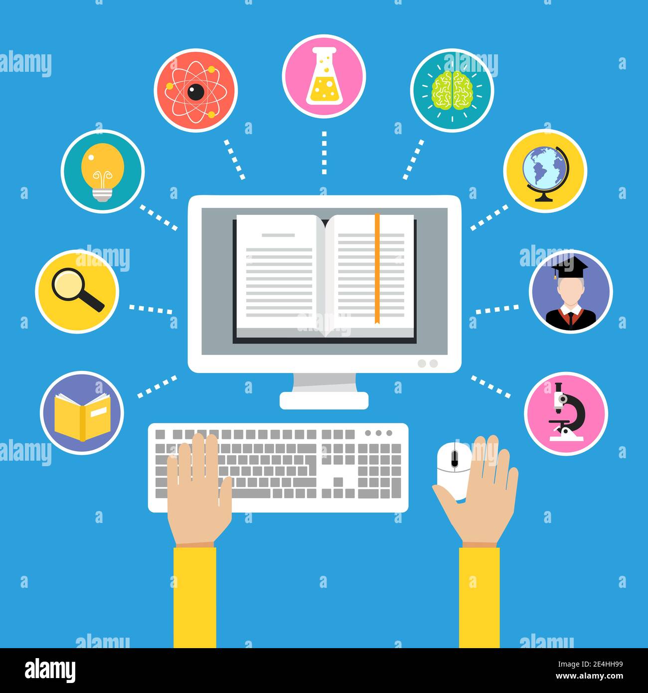 Online education e-learning science concept with human hand and ...