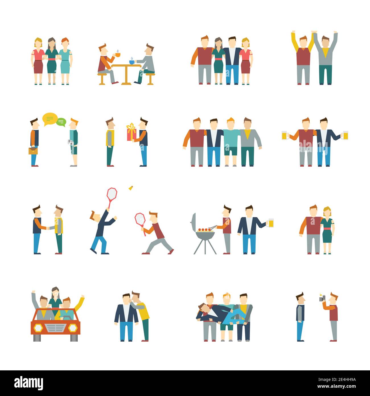 Friends and friendly relationship social team flat icon set isolated ...