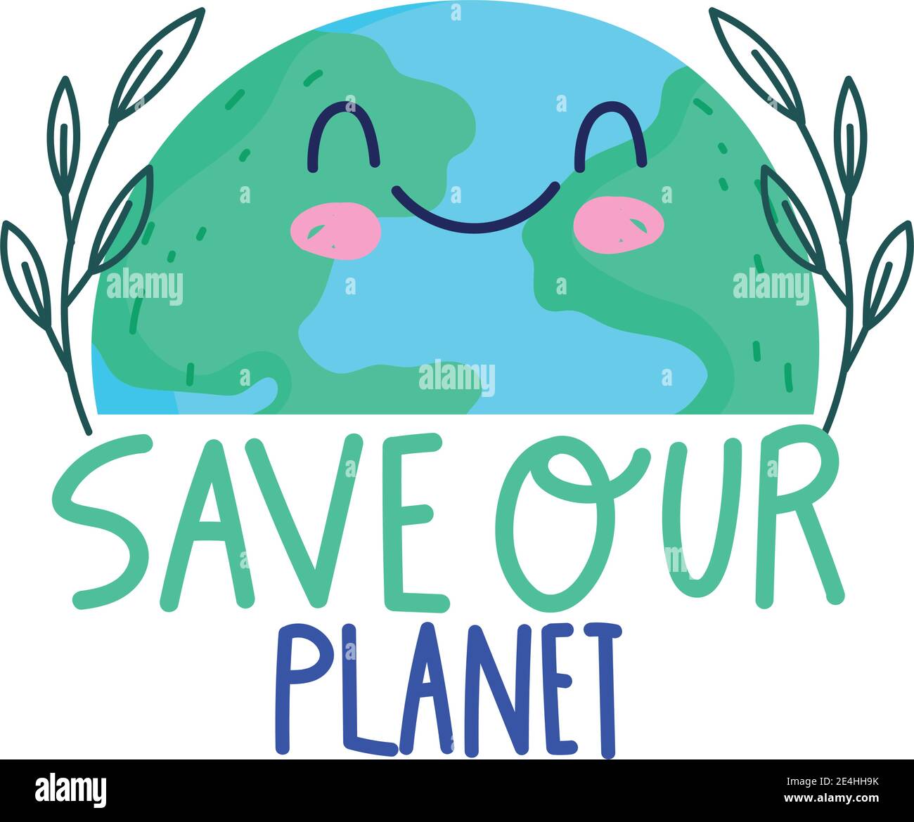 save the planet ecological foliage nature cartoon vector illustration ...