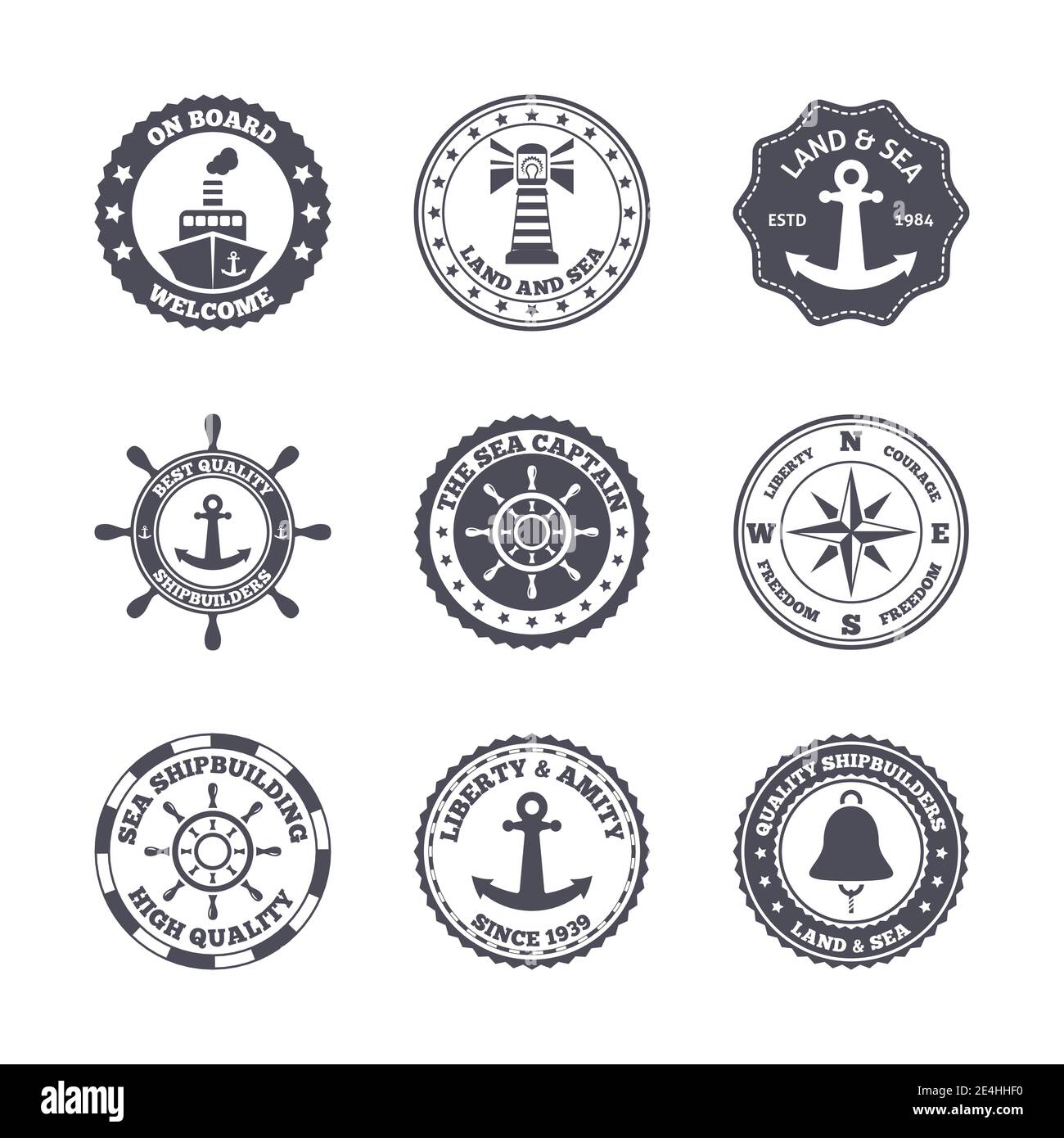 Sea port ocean transport label black set isolated vector illustration ...