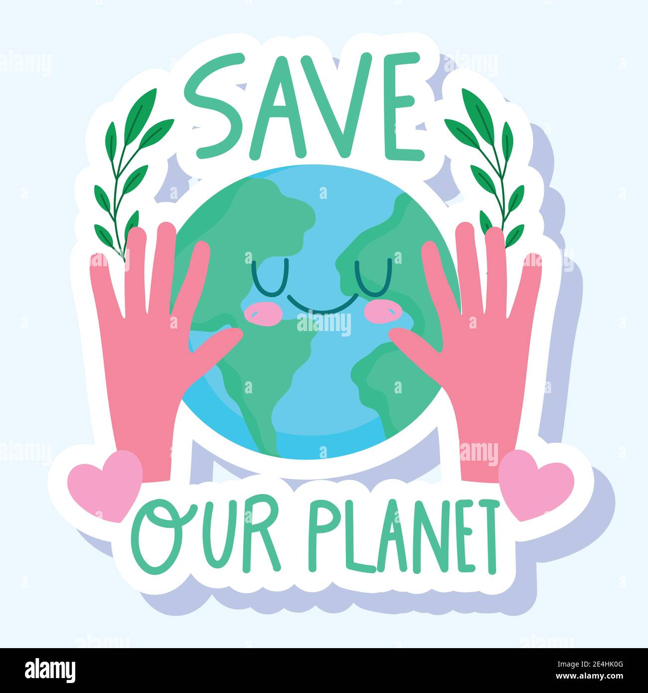 save the world hands with planet and foliage nature cartoon vector ...