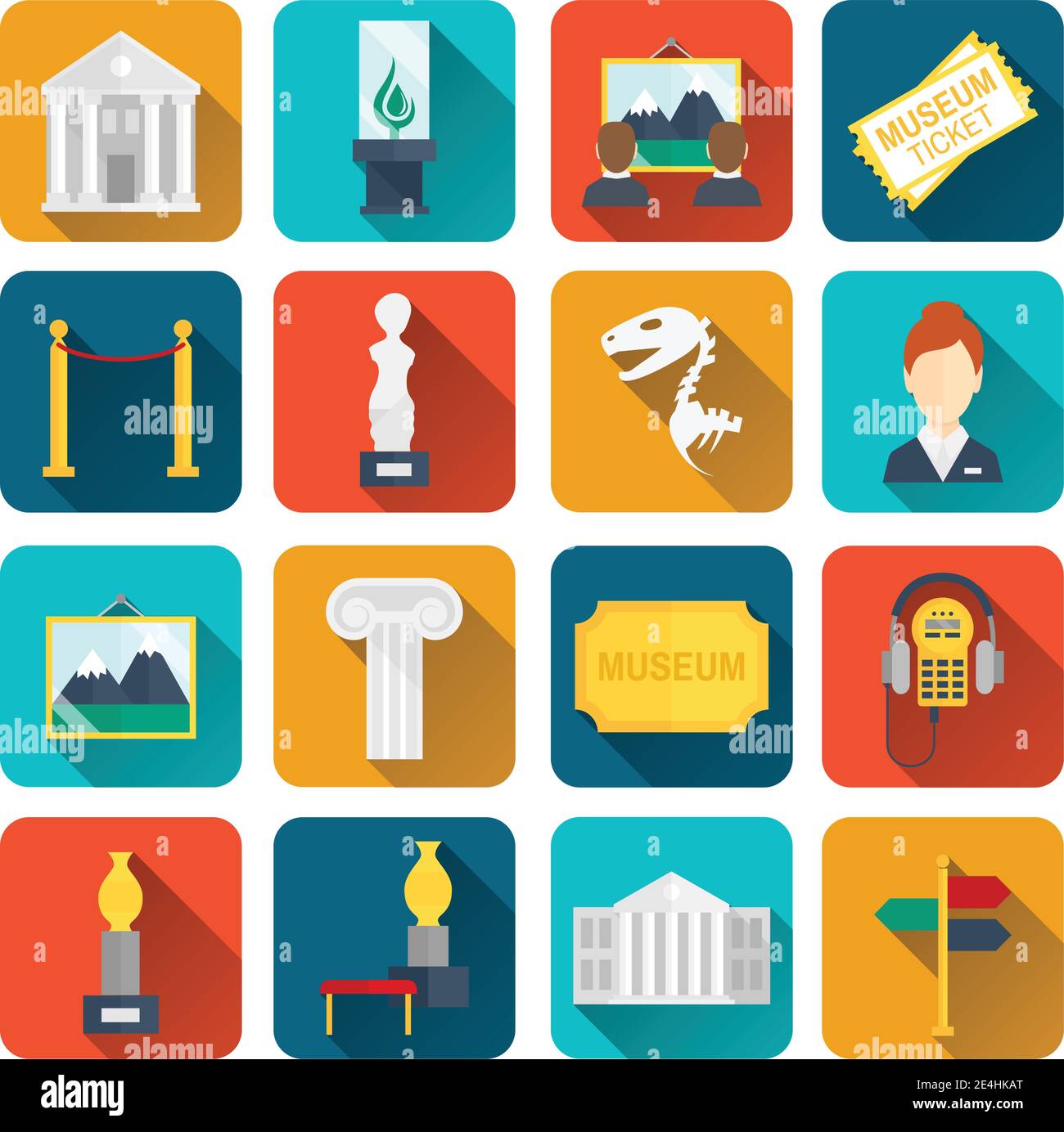 Museum icons flat set of sign canvas barrier isolated vector ...