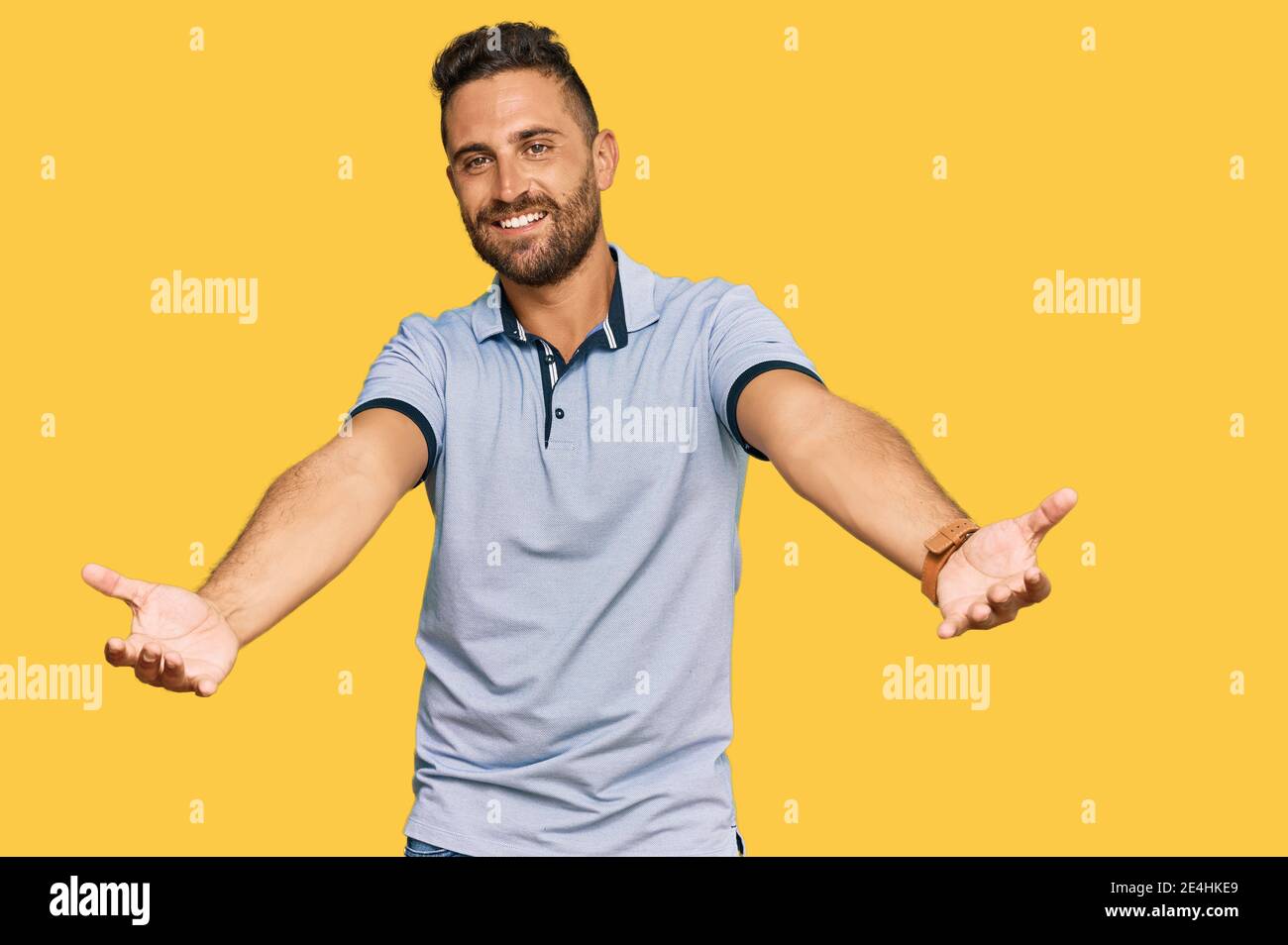 Handsome man with beard wearing casual clothes smiling cheerful ...