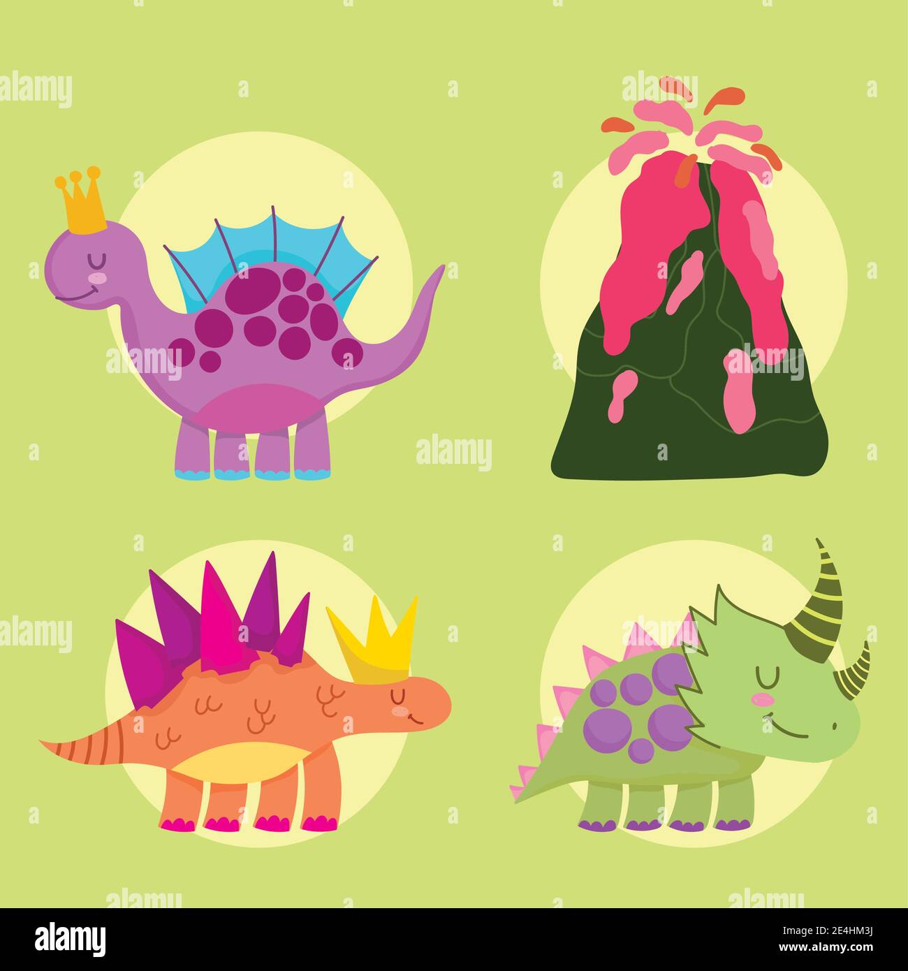 cute dinos animals extinct and volcano cartoon icons vector ...