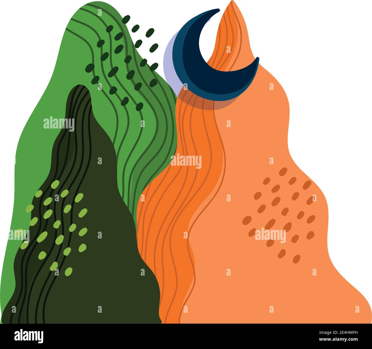 abstract landscape colored mountains and half moon design vector ...