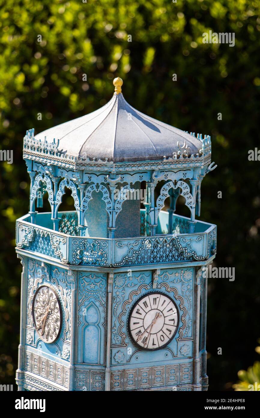 A vertical shot of medieval blue clock tower Stock Photo - Alamy