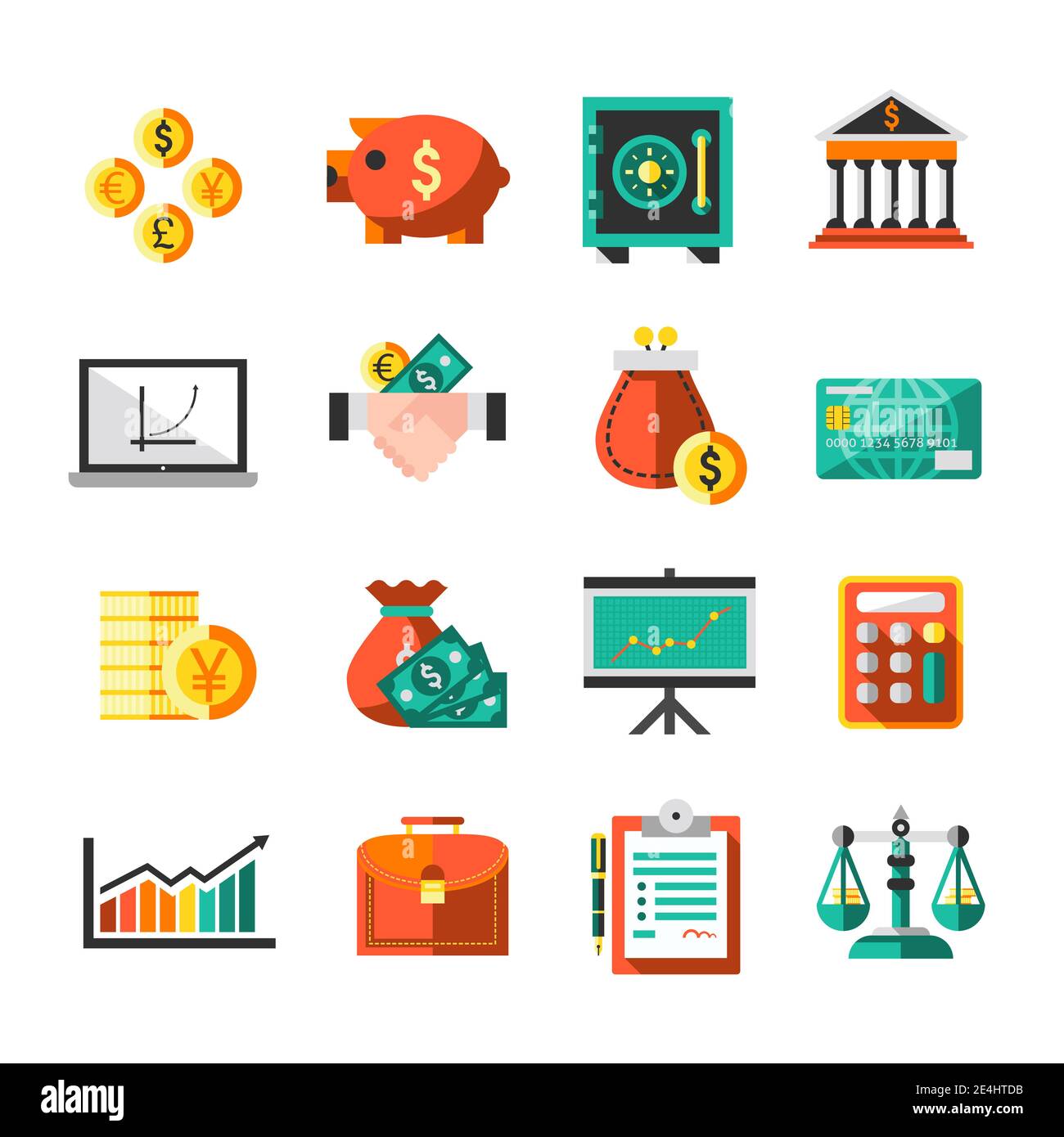 Finance banking business money exchange icons set with briefcase scales ...
